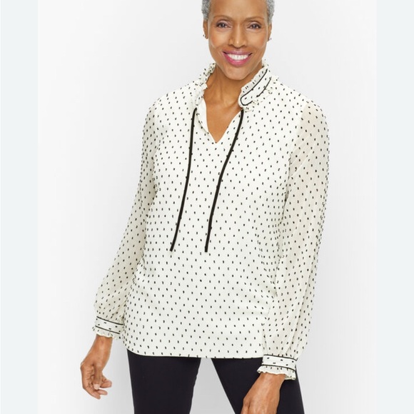 Talbots | Tops | Talbots Ivory Blouse With Black Dots | Poshmark